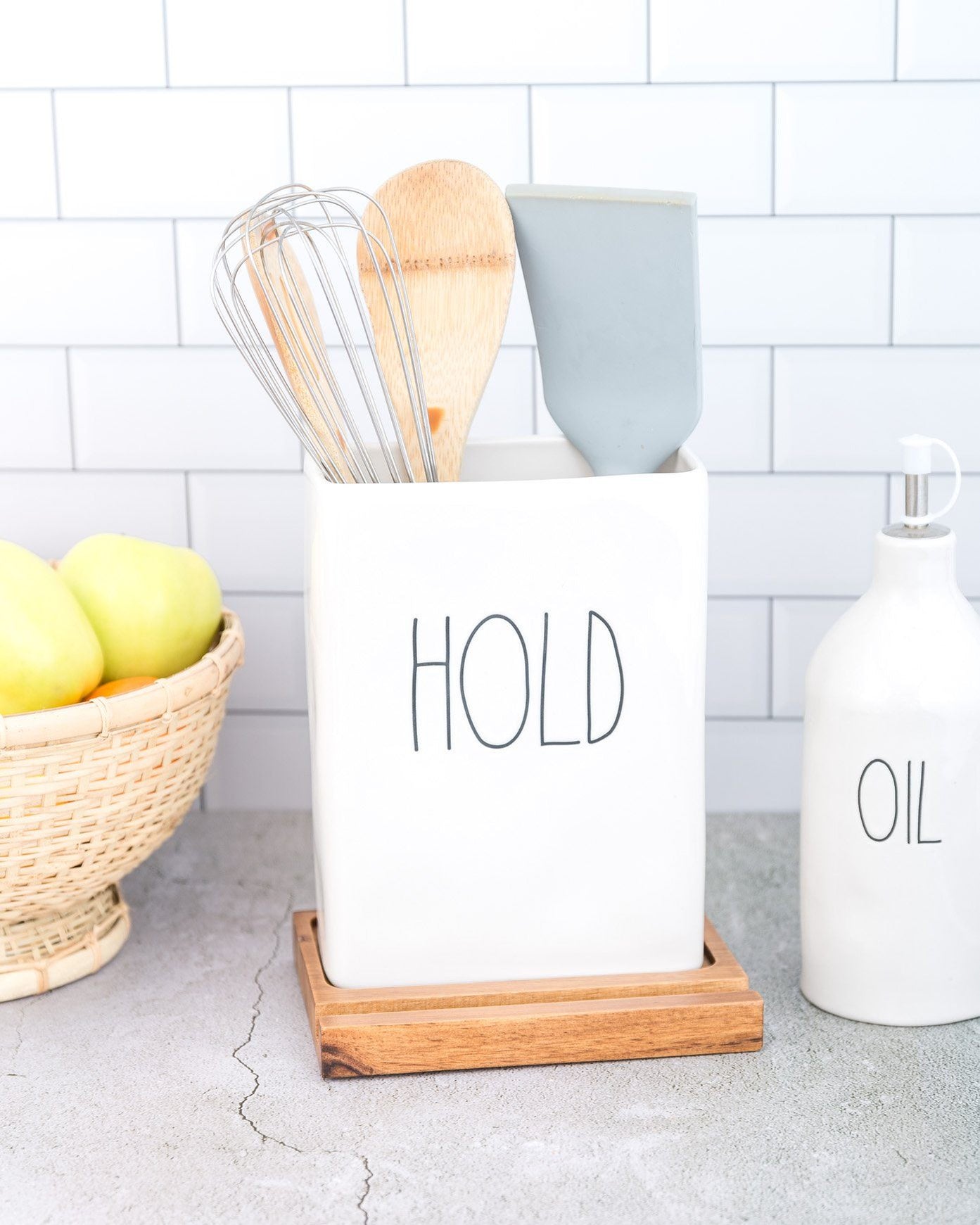 Rae Dunn Artisan Utensil Crock With Tablet Holder and Wood Tray ...